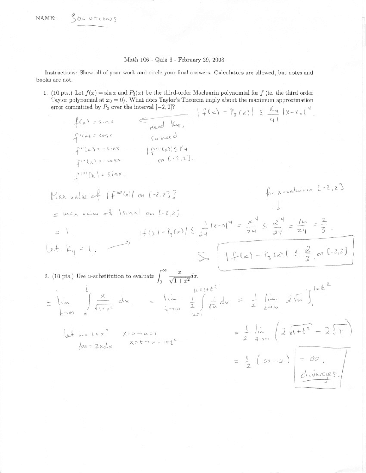 Taylors Theorem Calculus Solved Quiz Docsity