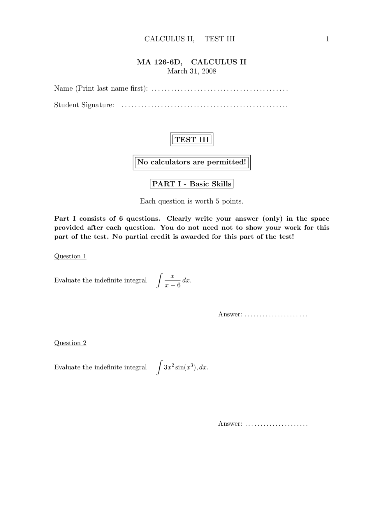 Vertical Lines Calculus Ii Exam Docsity