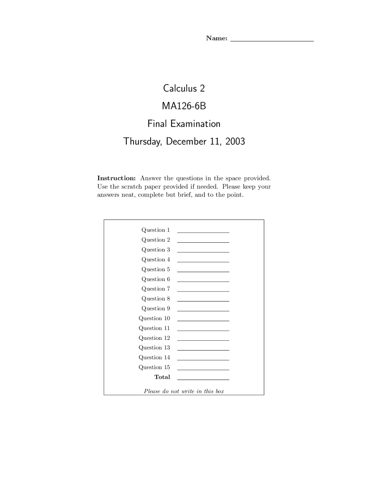 Evaluate Integral Calculus Ii Exam Docsity
