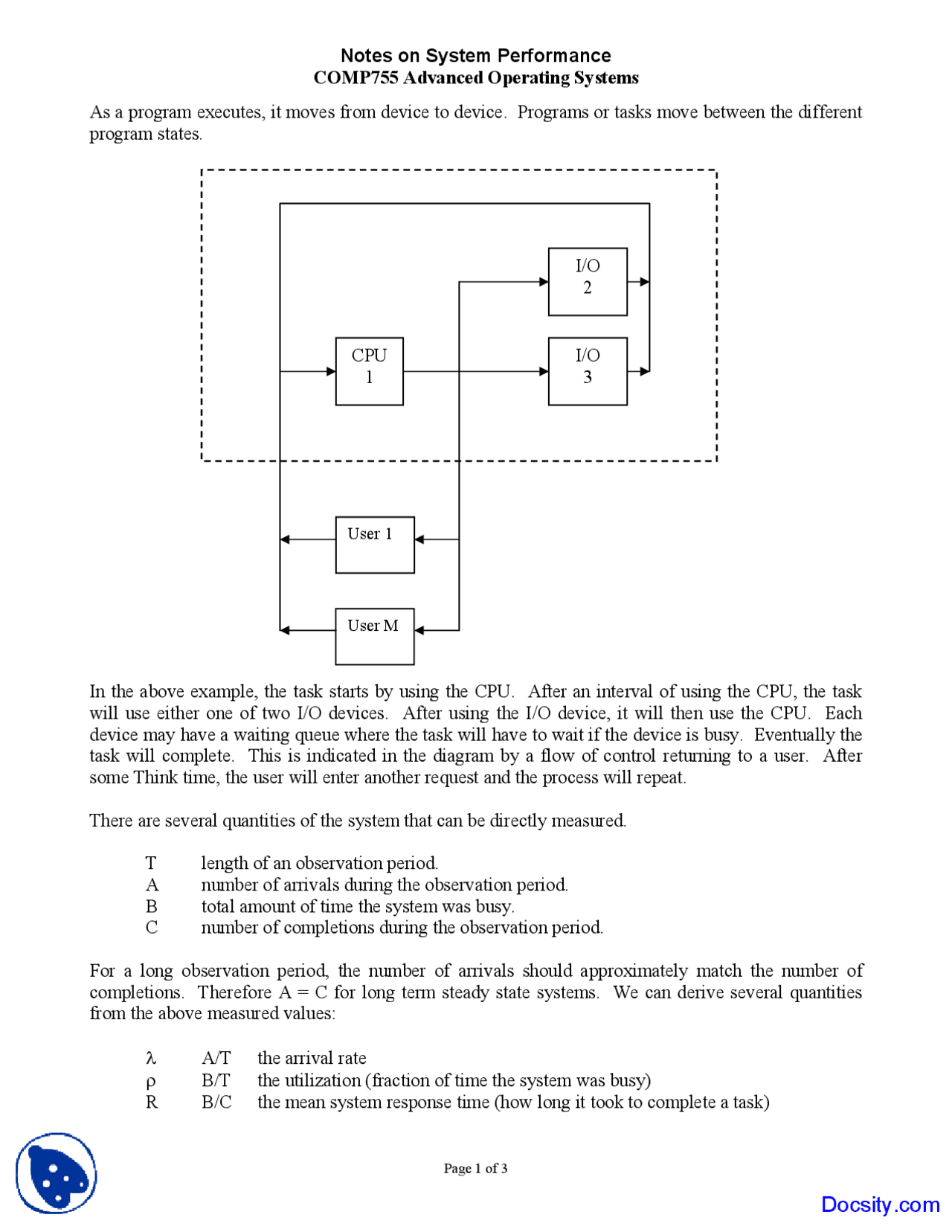 Notes on System Performance: COMP755 Advanced Operating Systems | Study ...