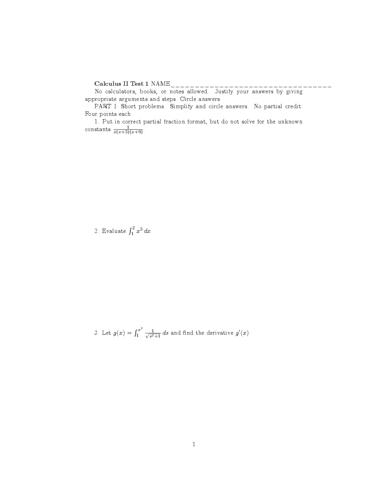 Partial Fraction Format Calculus Ii Exam Docsity