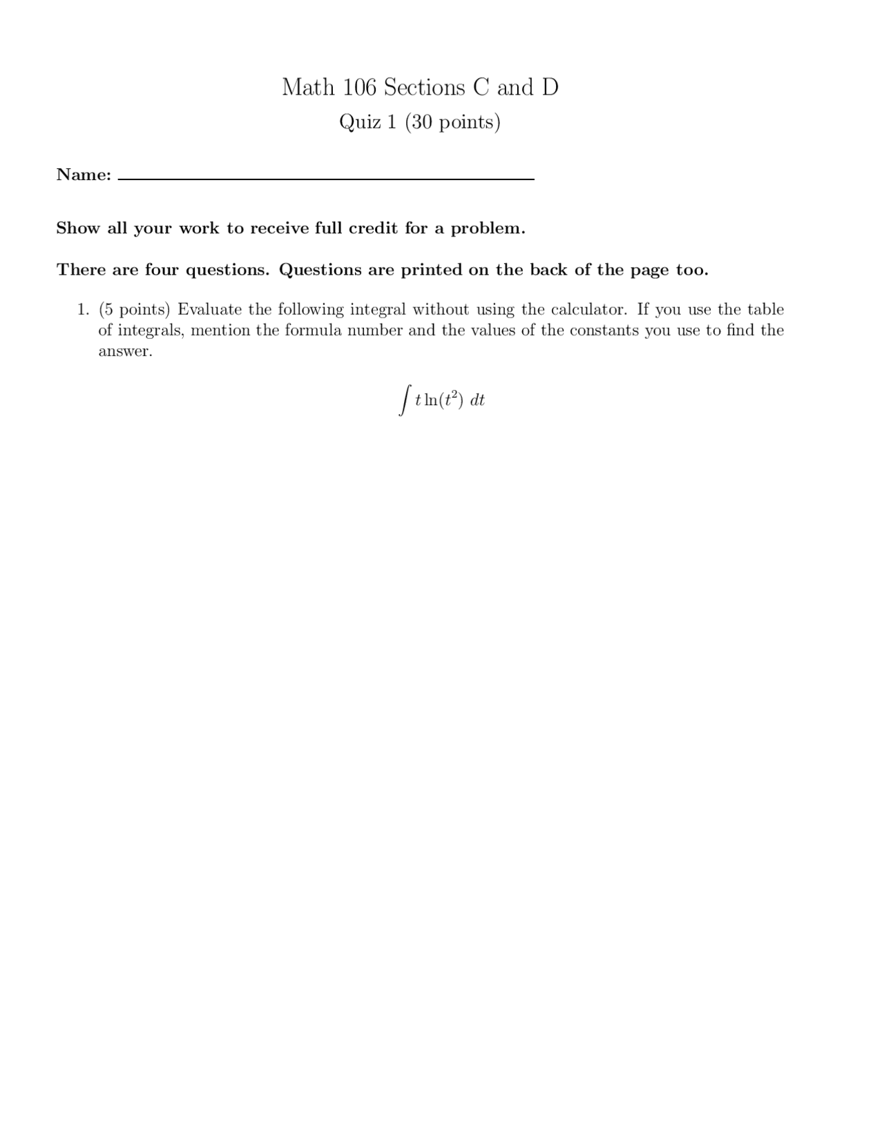 Formula Number Calculus Quiz Docsity
