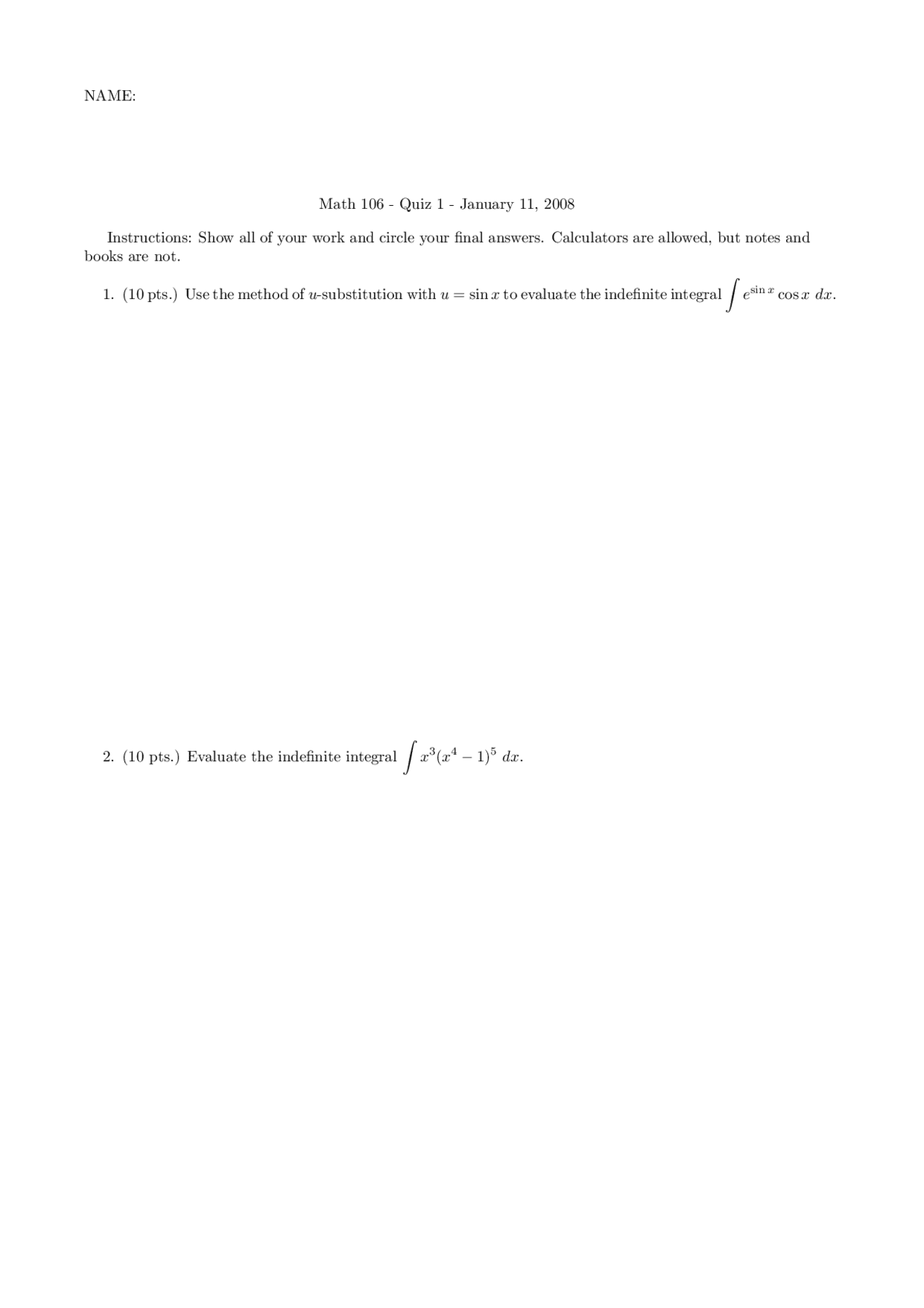 Circle Calculus Quiz Docsity