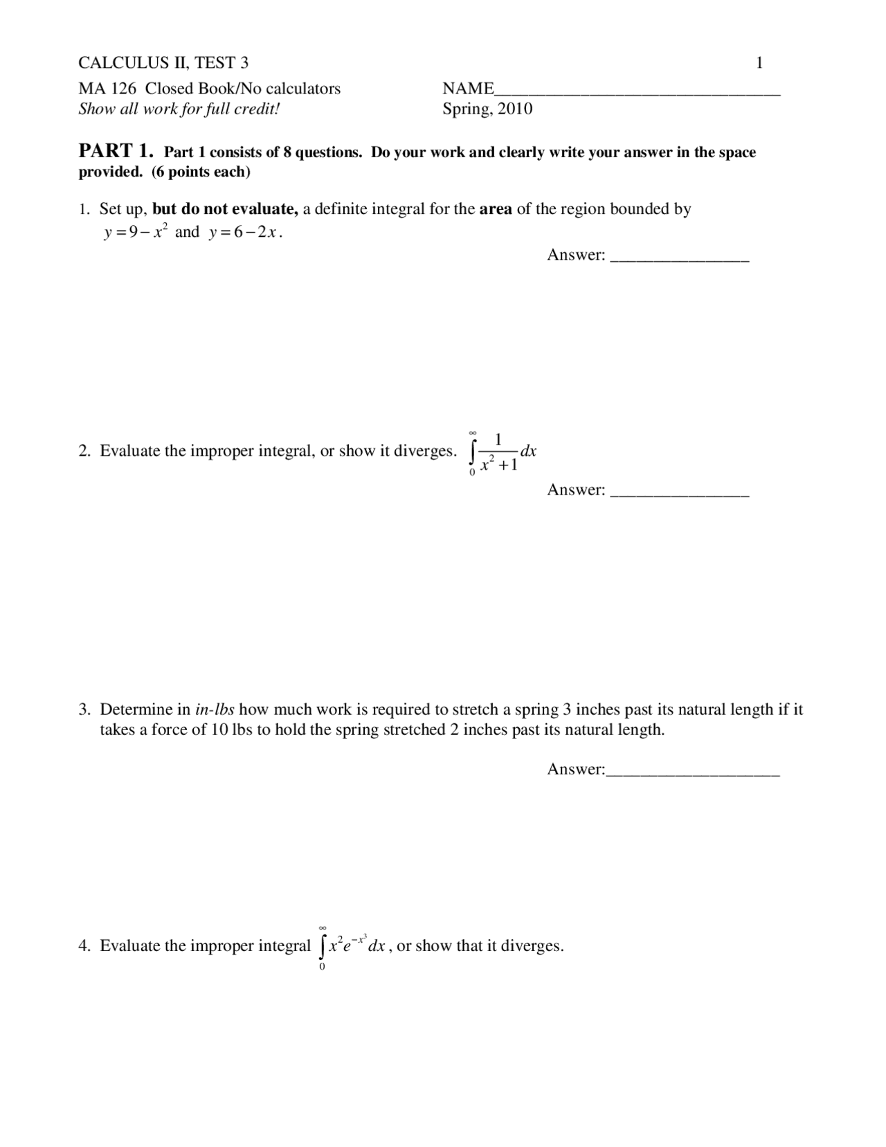 Circular Disk - Calculus II - Exam - Docsity