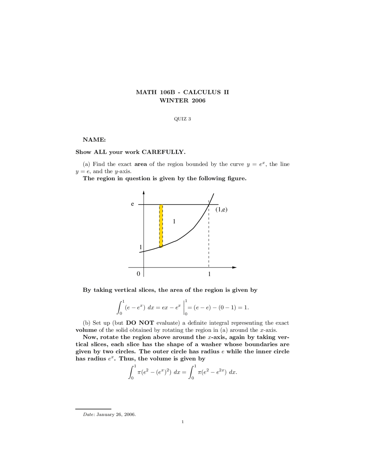 Area - Calculus - Solved Quiz - Docsity