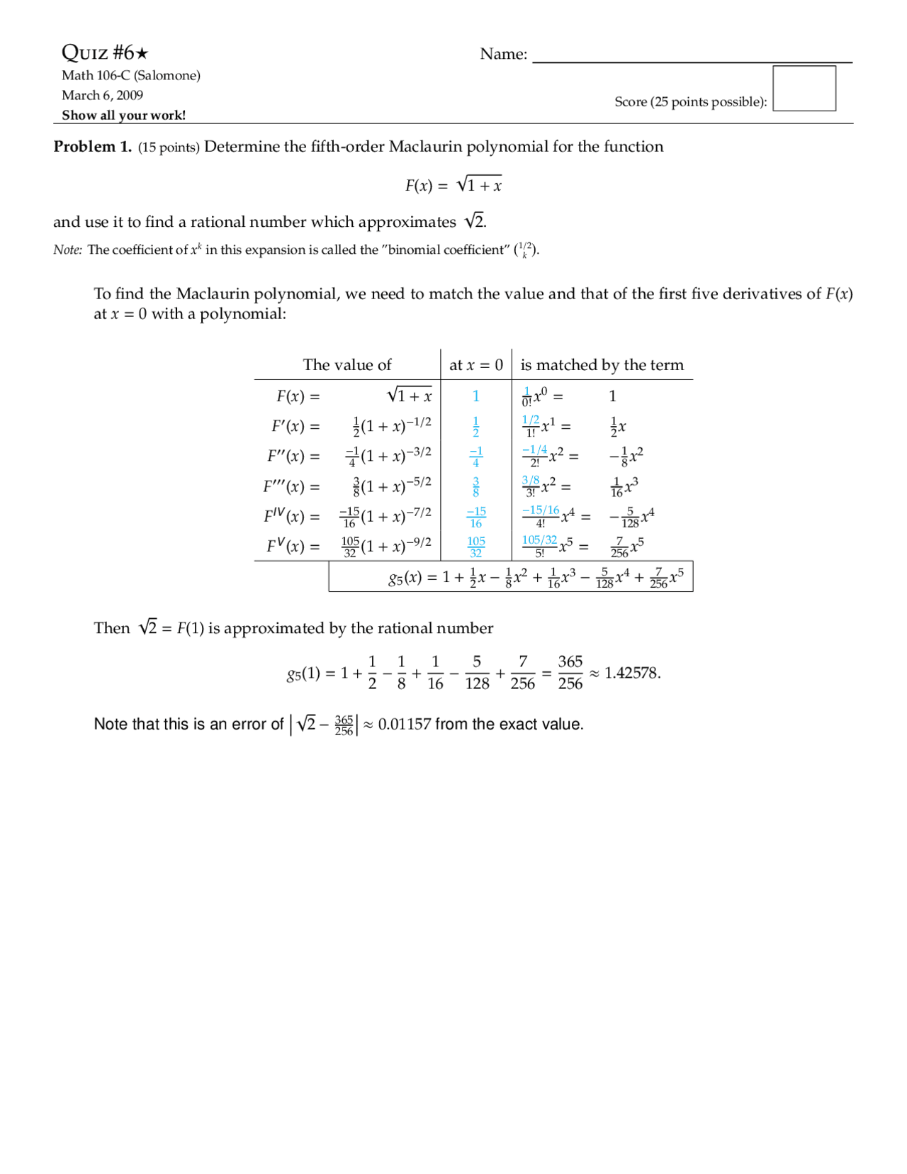 Maclaurin Polynomials: Determining Fifth-Order Approximations and C∞-flat Functions | Exercises ...