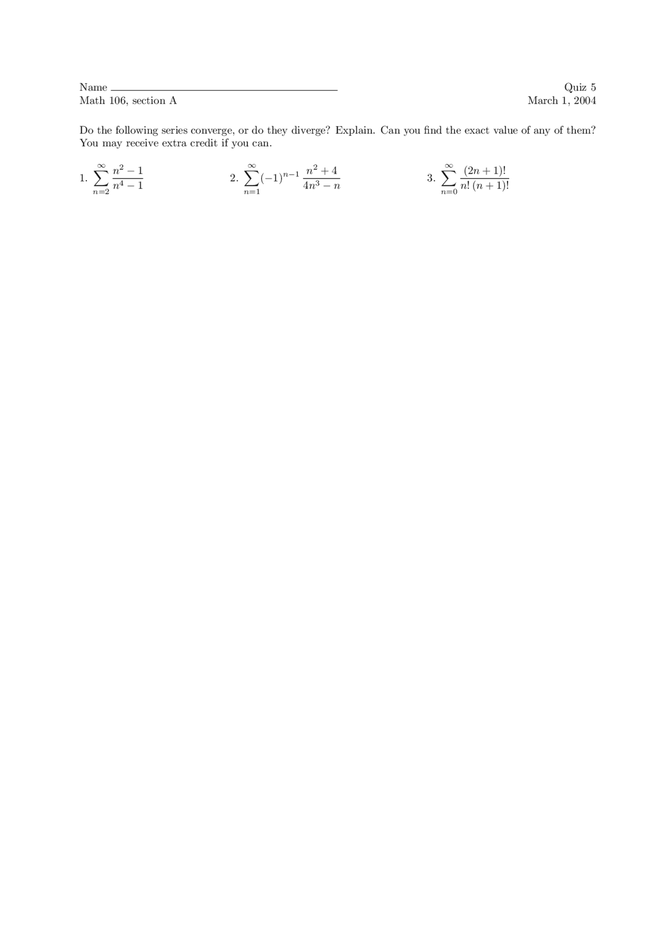 Diverge Calculus Quiz Docsity
