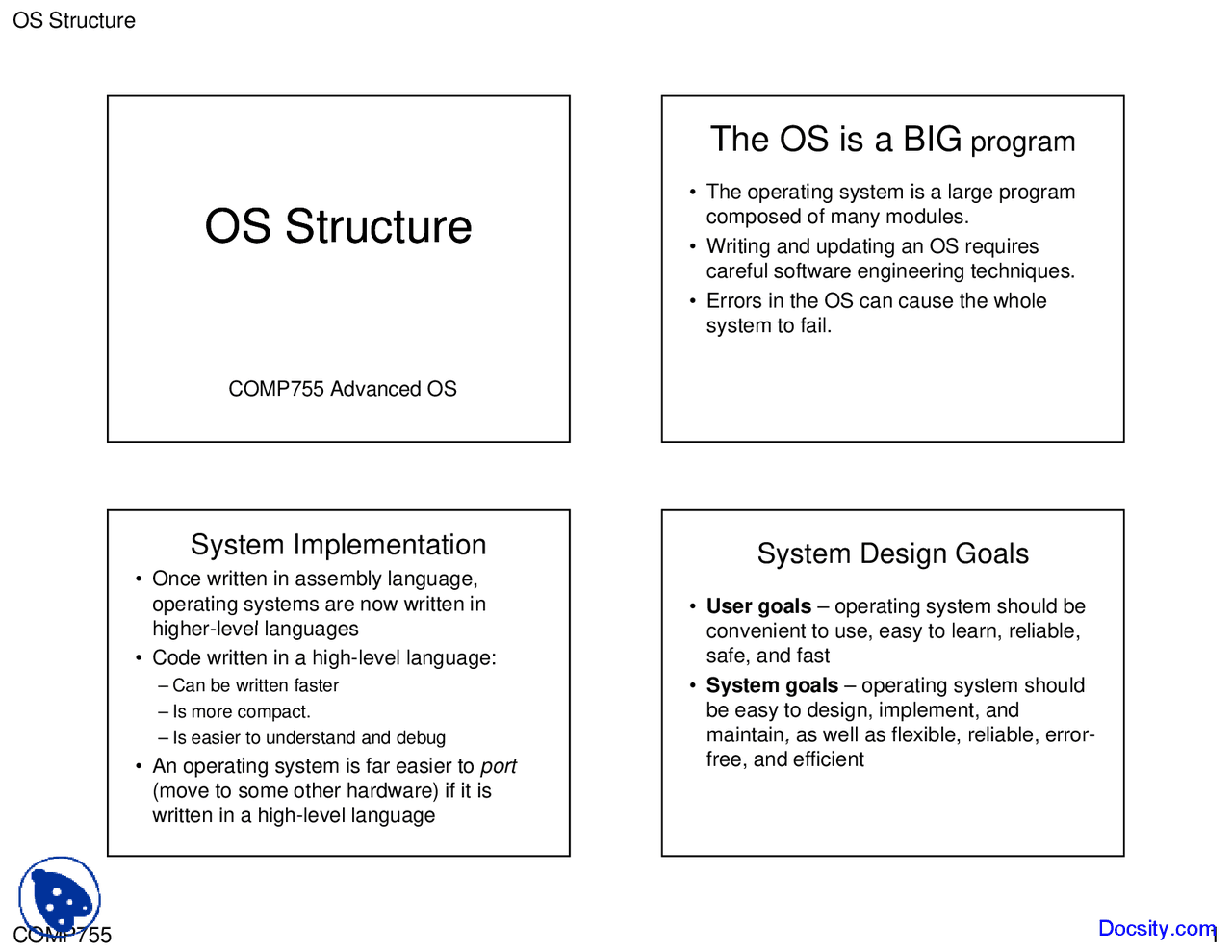 Operating System Structure - Advanced Operating System - Lecture Slides - Docsity