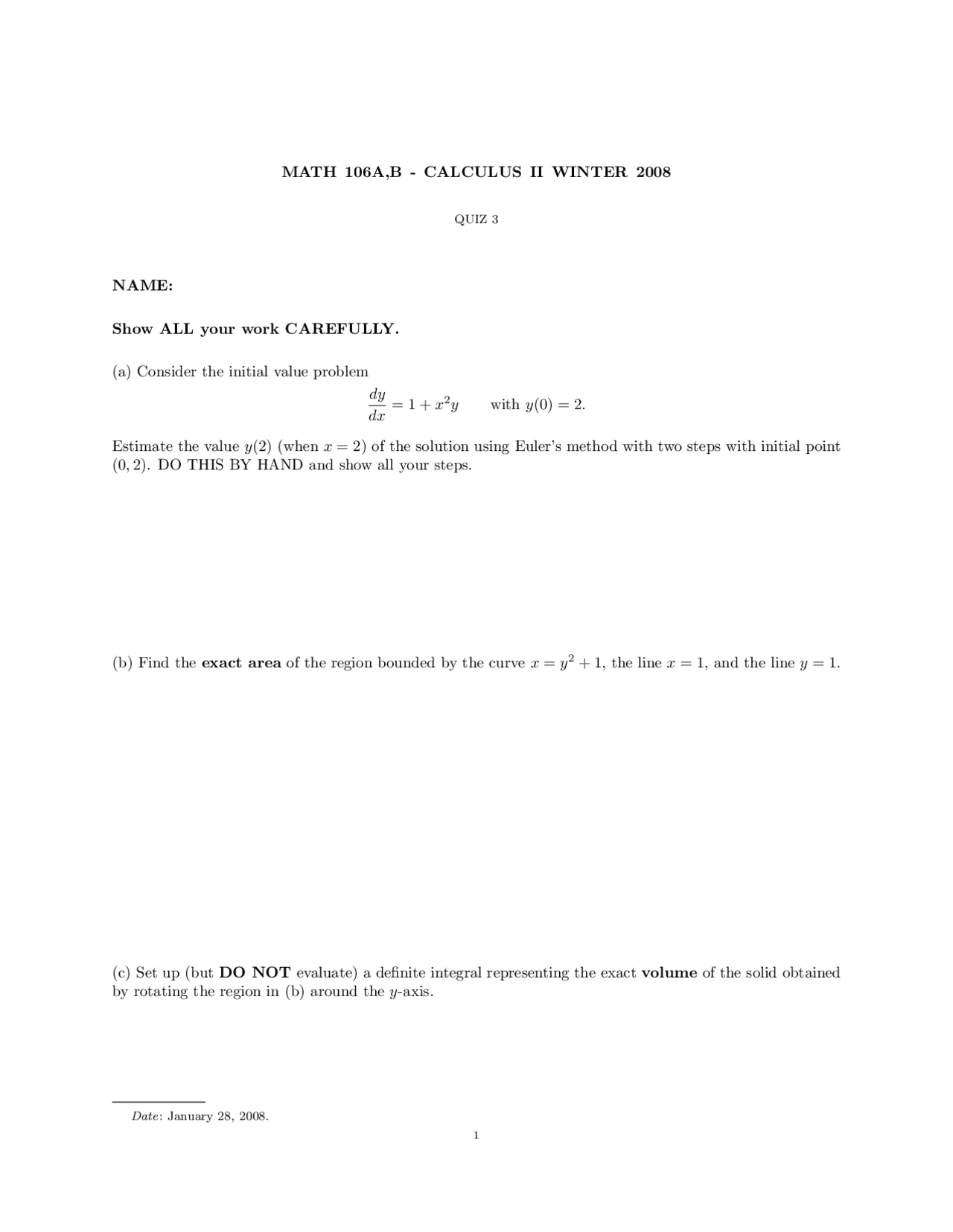Initial Value Calculus Quiz Docsity