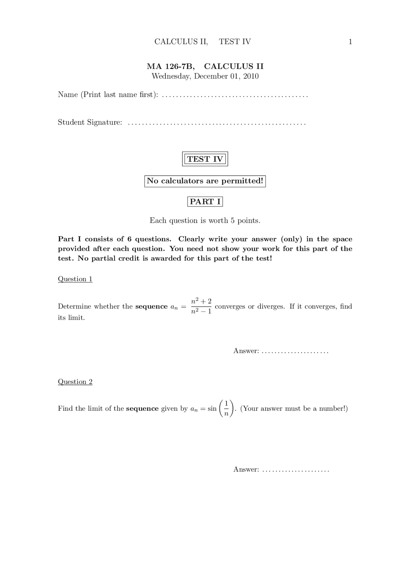 Series Representation Calculus Ii Exam Docsity