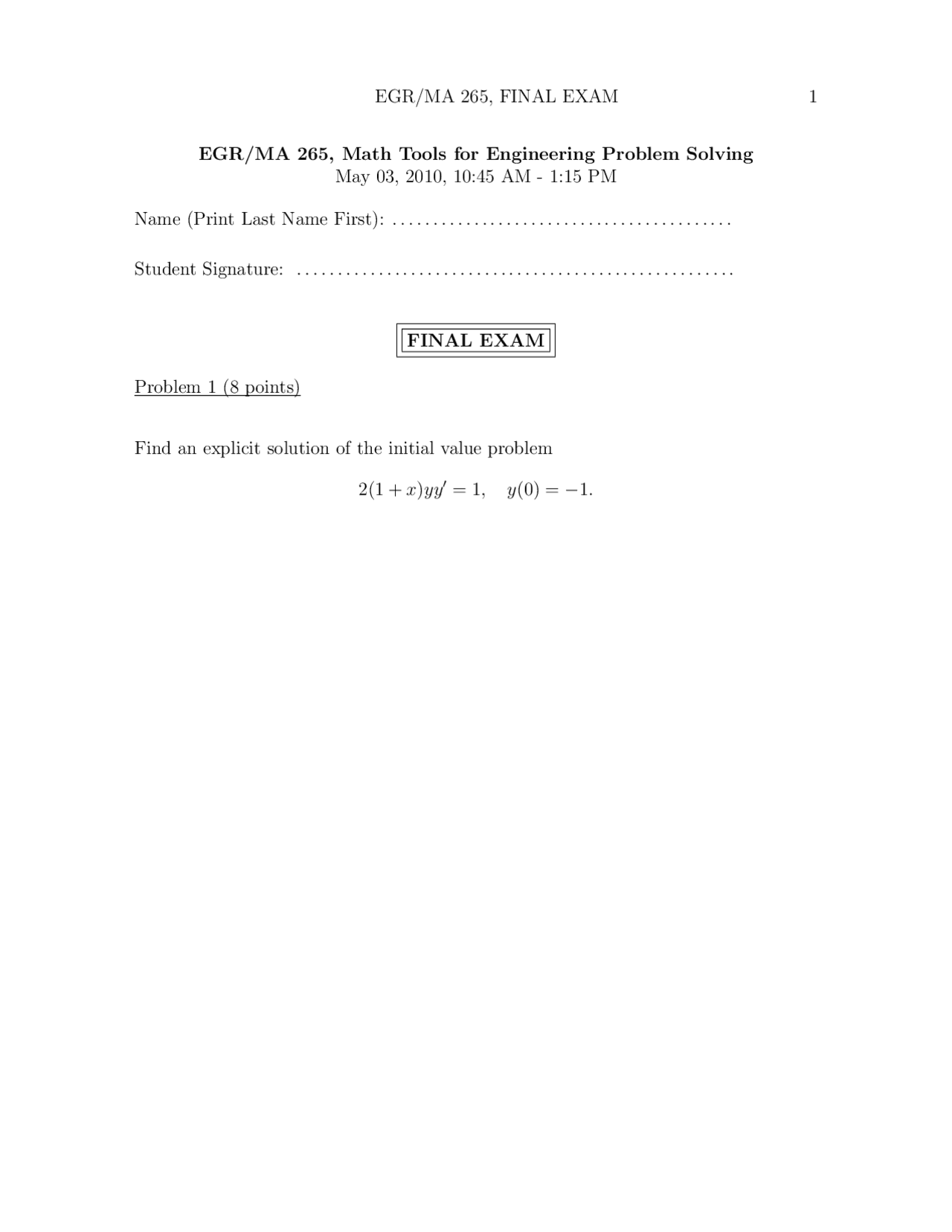 Homogeneous Equation - Math Tools for Engineering - Exam | Exams ...