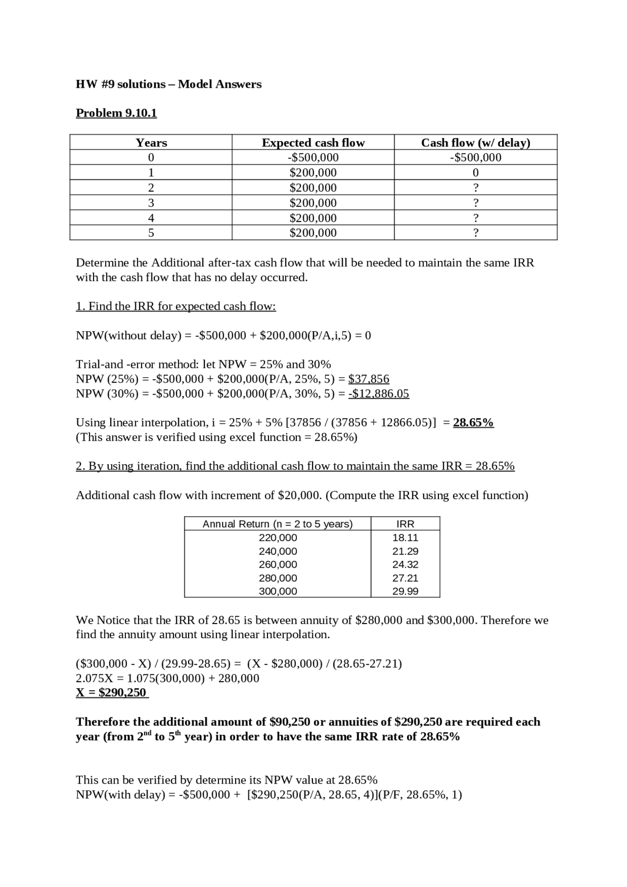 Homework 9 With Answer Key Economics For Engineering Management