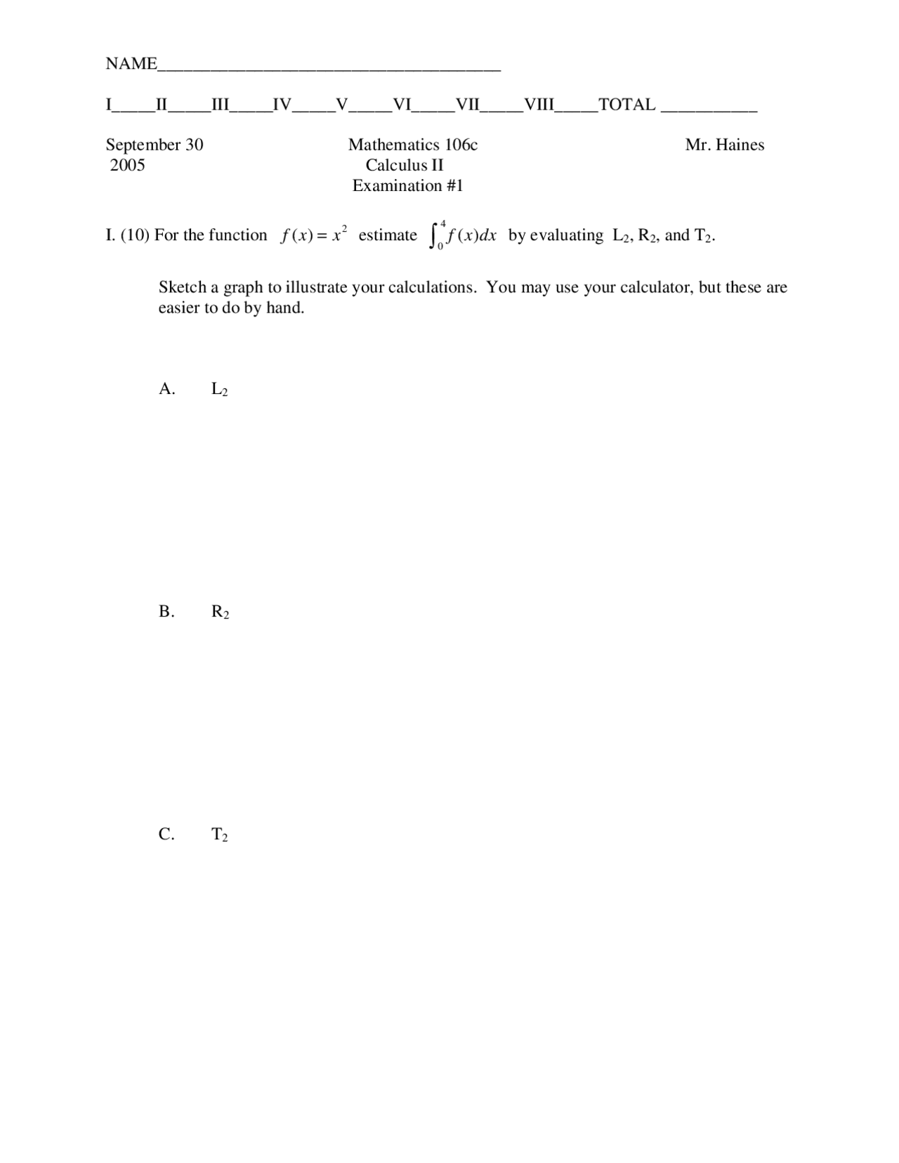 Evaluating Calculus Exam Docsity
