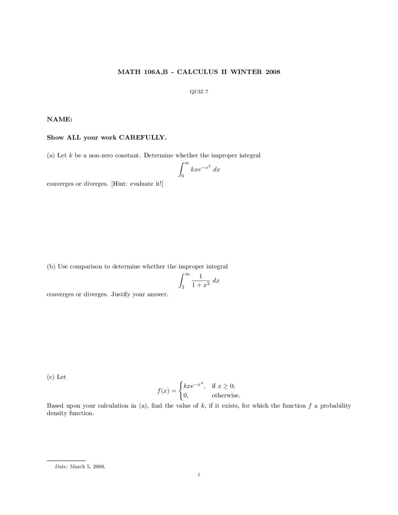 Non Zero Calculus Quiz Docsity