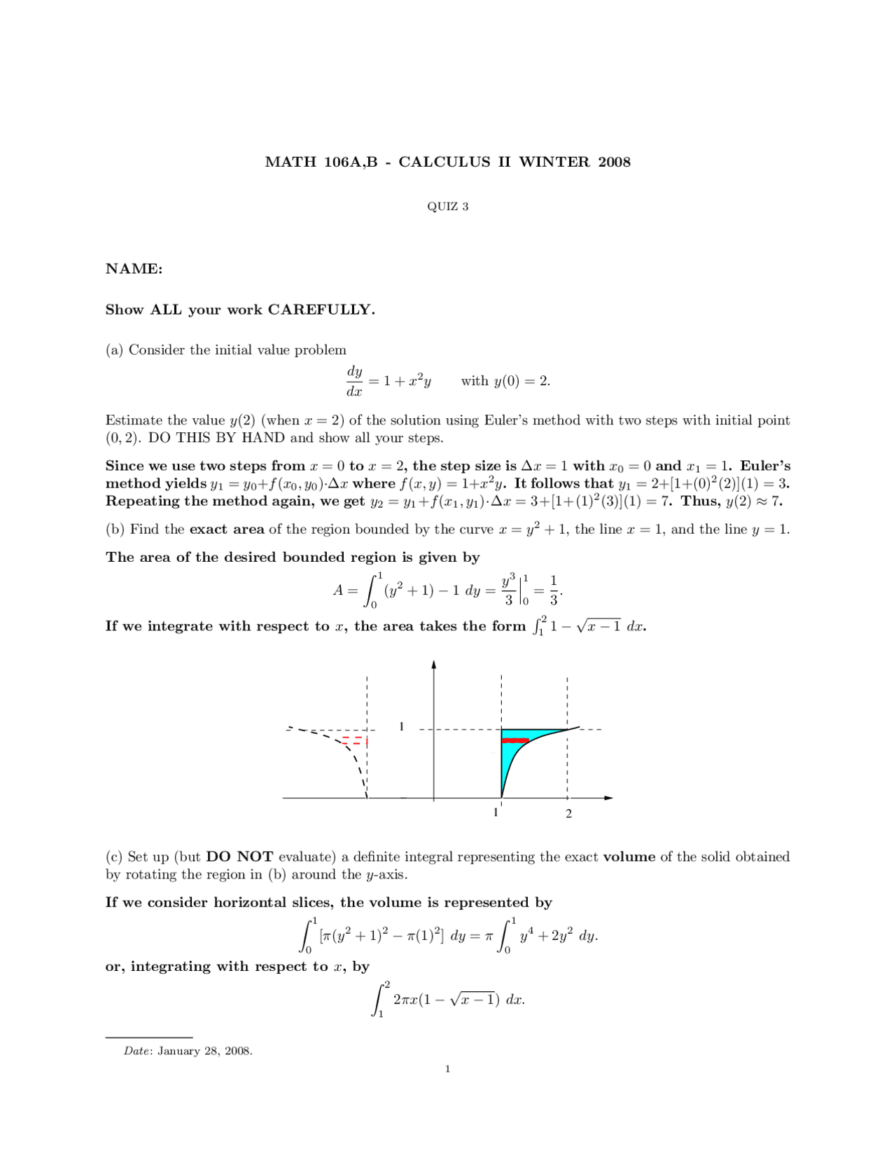Initial Value Calculus Solved Quiz Docsity