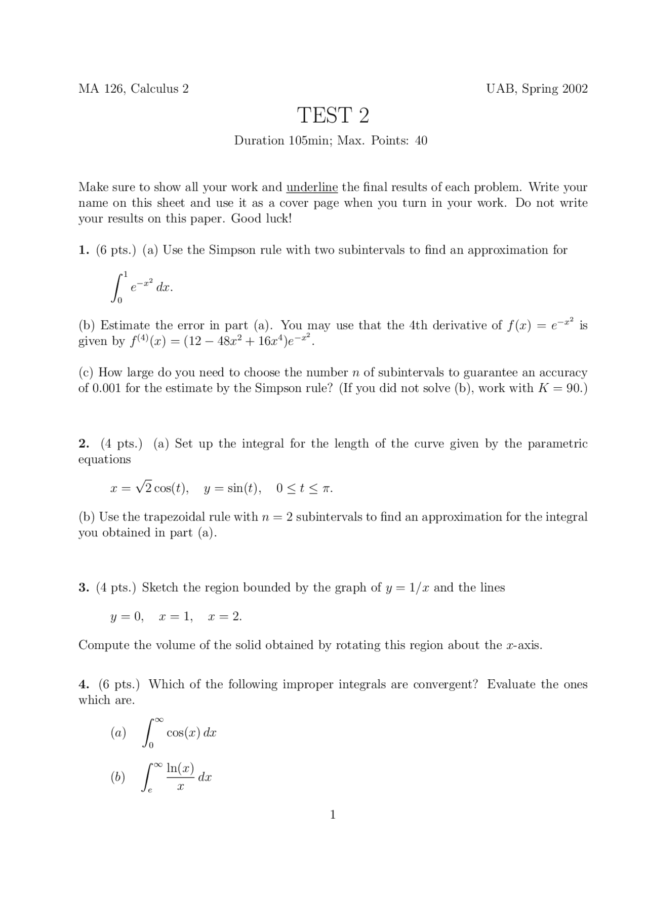 Simpson Rule - Calculus II - Exam | Exams Calculus - Docsity