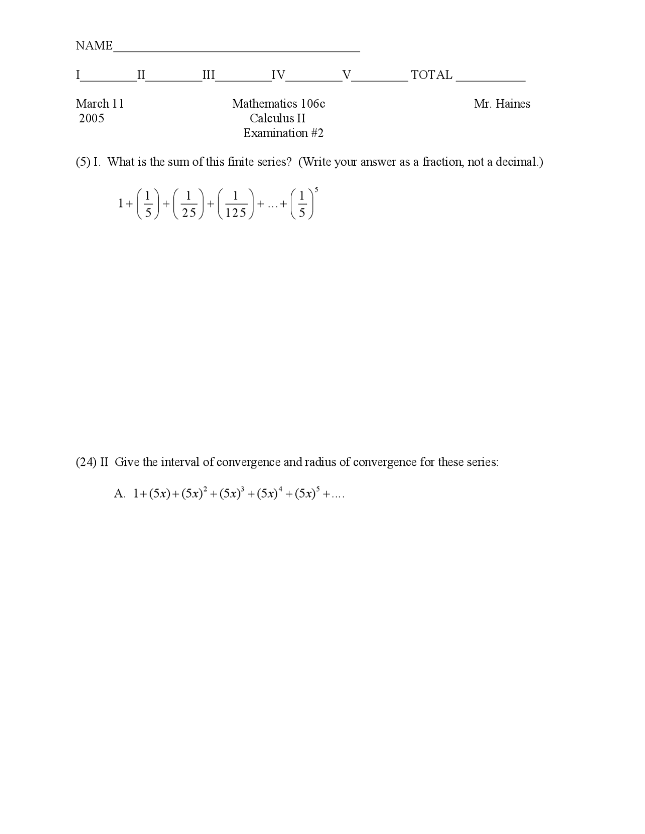 Radius Calculus Exam Docsity