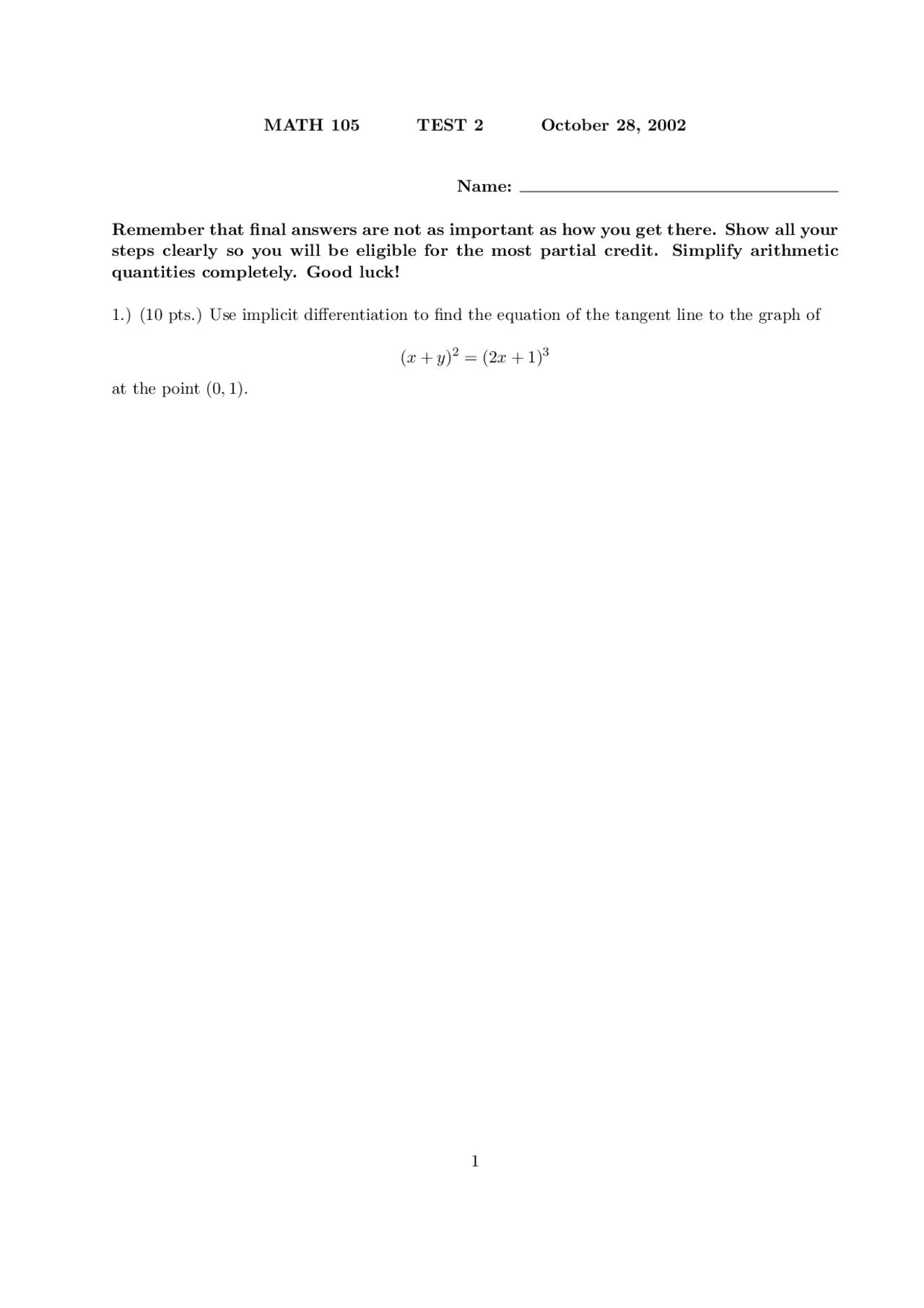 Implicit Differentiation Multivariable Exam Docsity