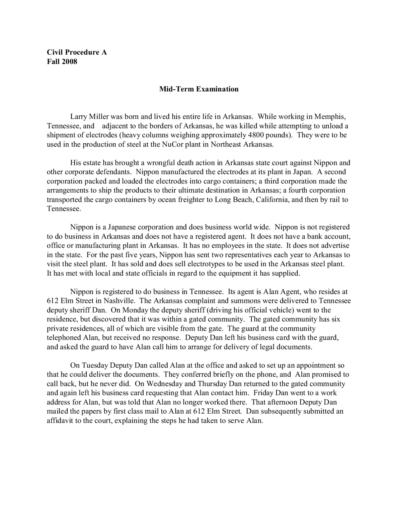 Wrongful Death Action Civil Procedure Past Paper Docsity