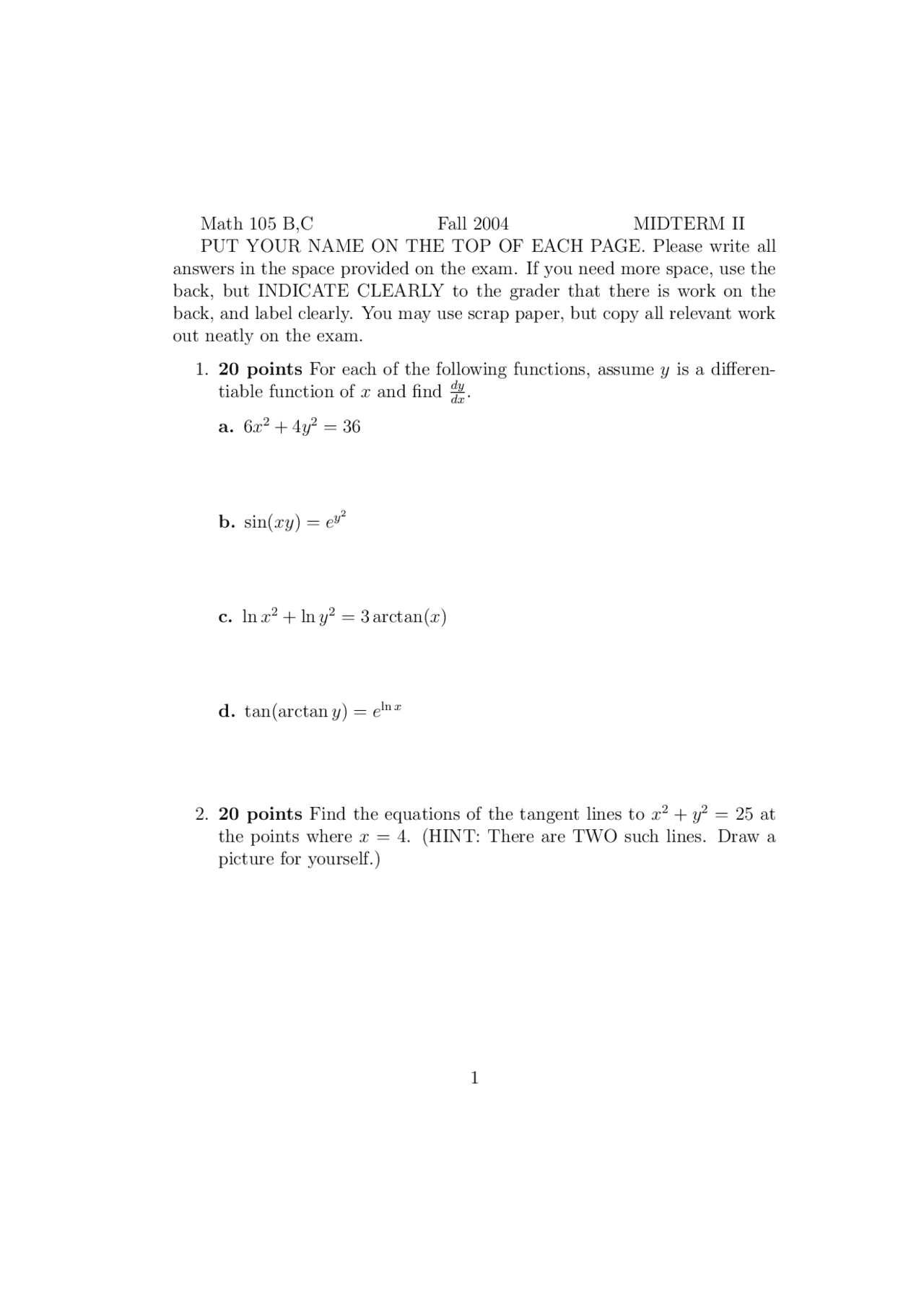 Points Multivariable Exam Docsity