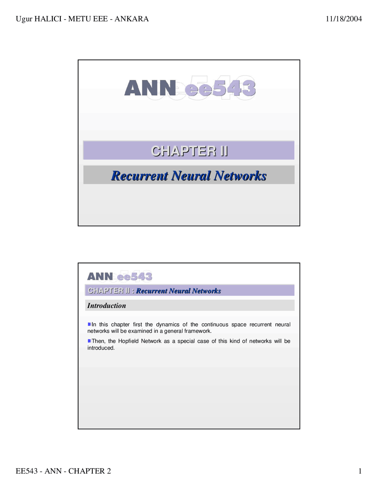 Recurrent Neural Networks Artificial Neural Networks Lecture Slides