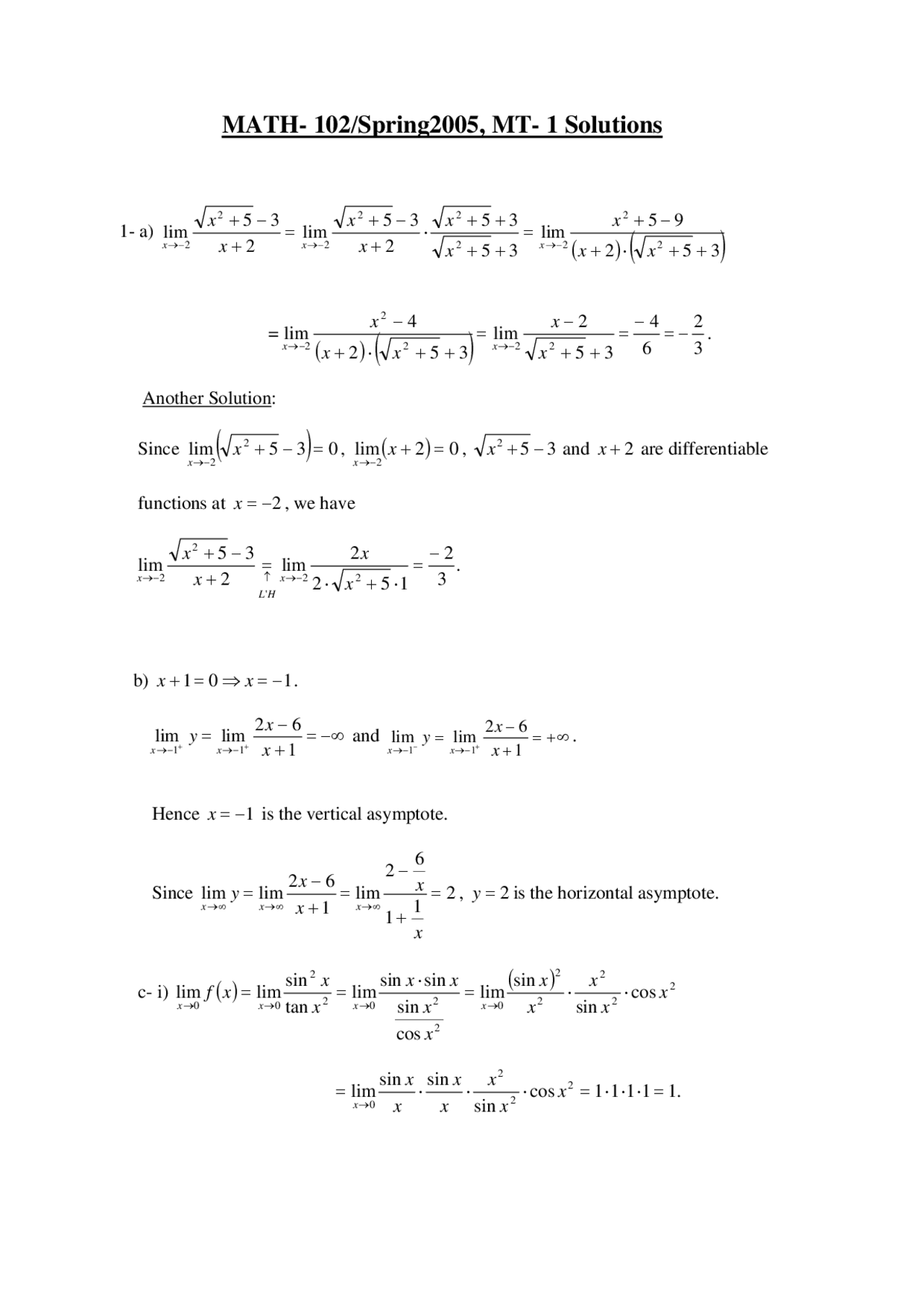 Solution Calculus Exam Docsity