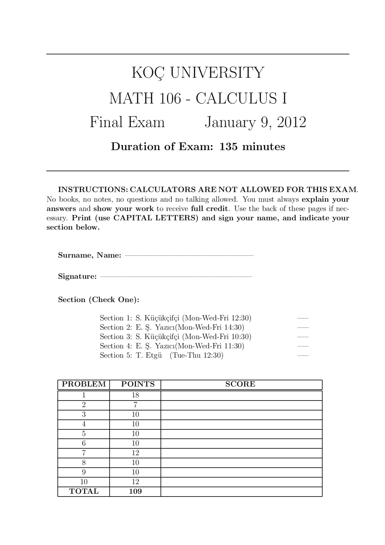 Integrals Calculus One Exam Docsity