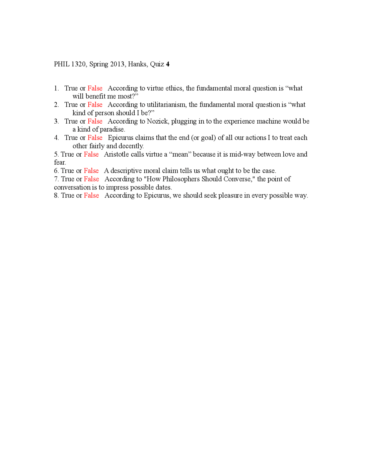 8 True False For Quiz 4 Ethics And Society Phil 1320 Docsity