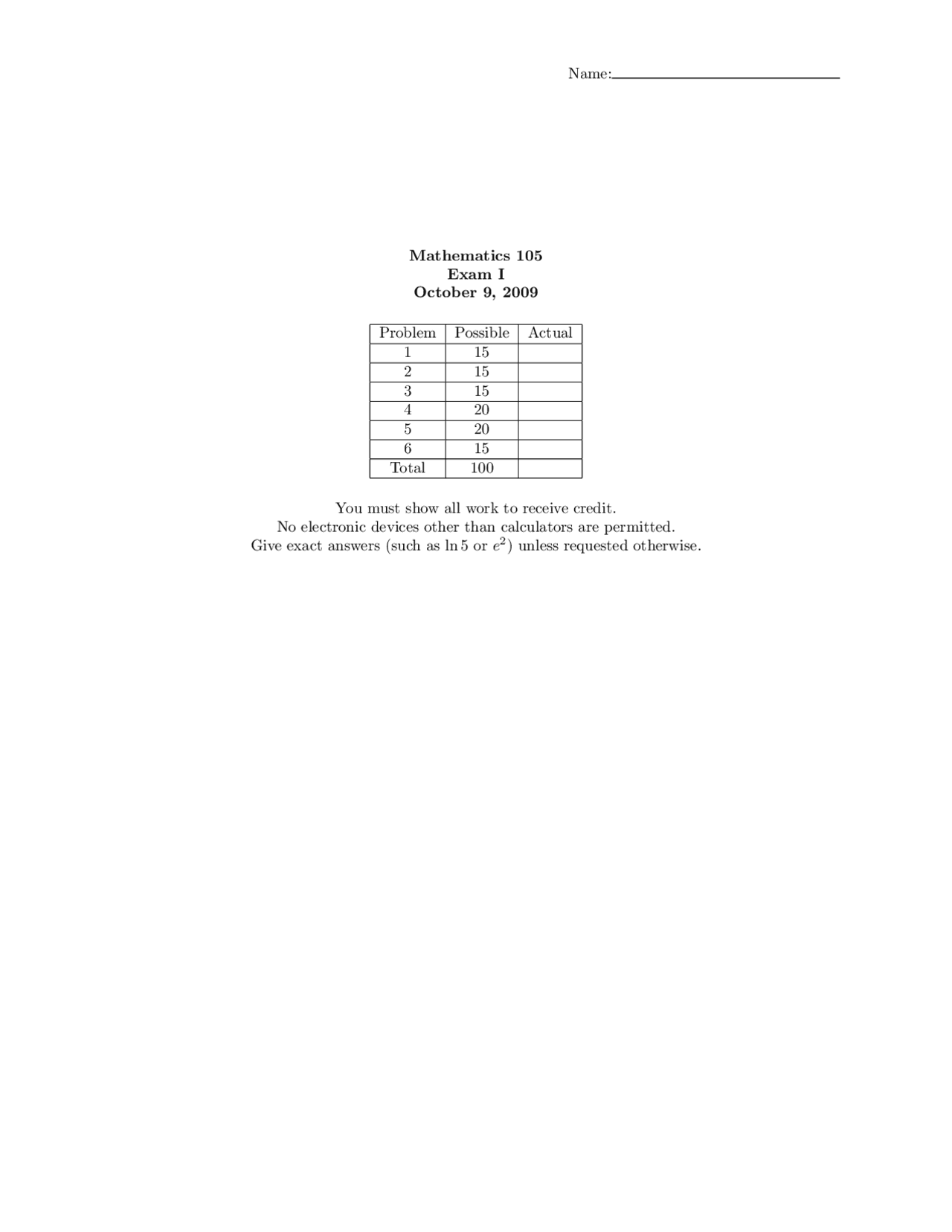 Inflection Point - Multivariable - Exam - Docsity