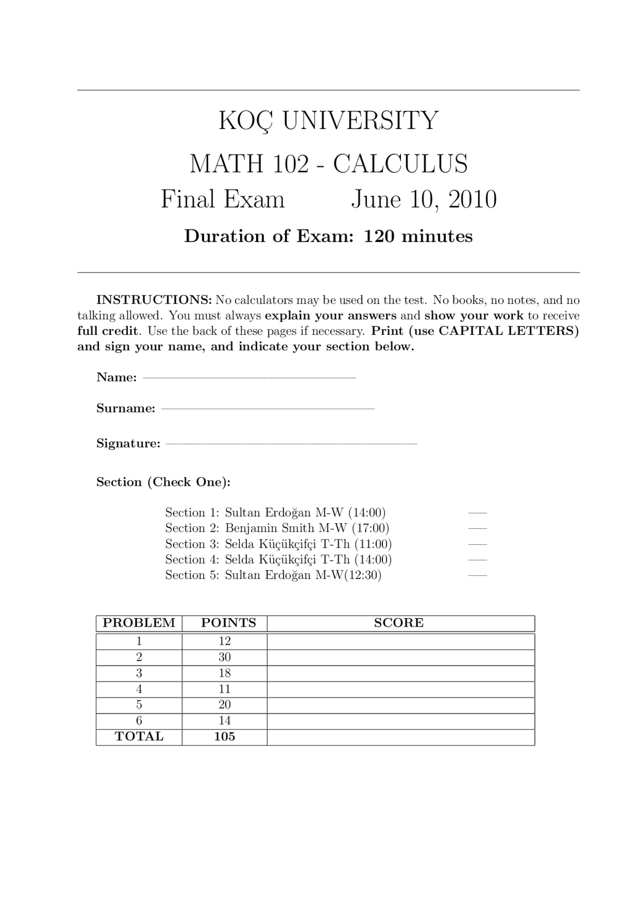 Curves Calculus Exam Exams Calculus Docsity