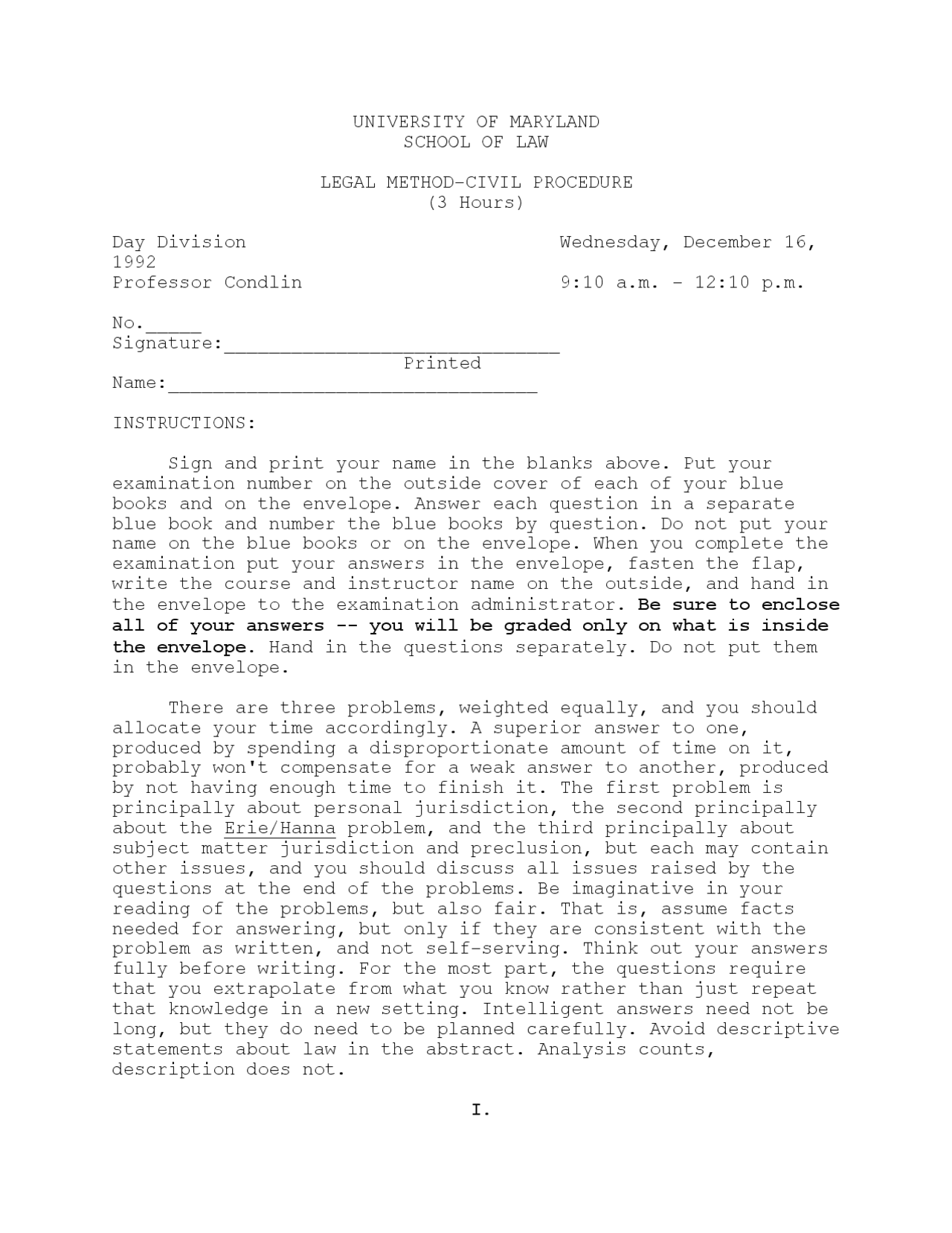 Diversity Action Civil Procedure Past Paper Docsity