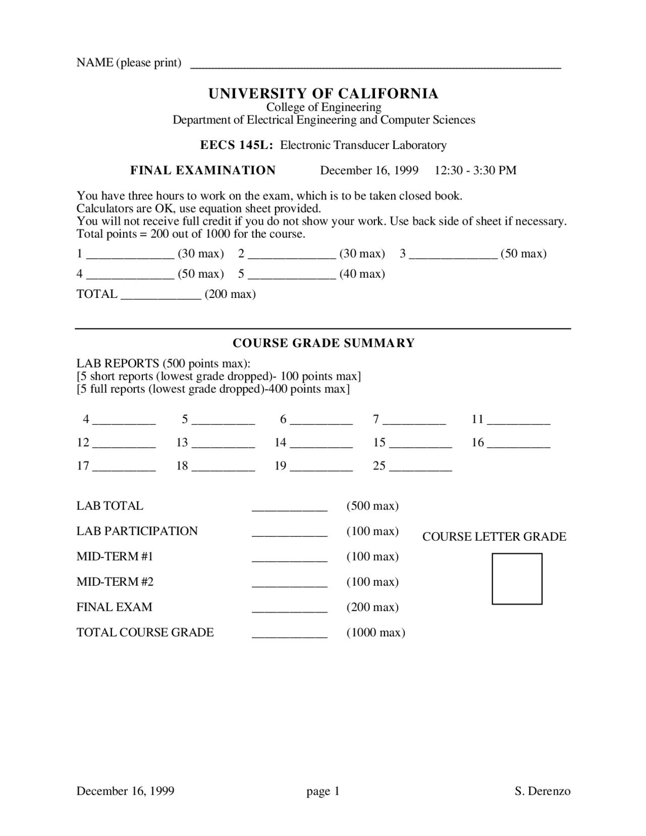 Equation Intro Electronic Transducer Lab Exam Docsity