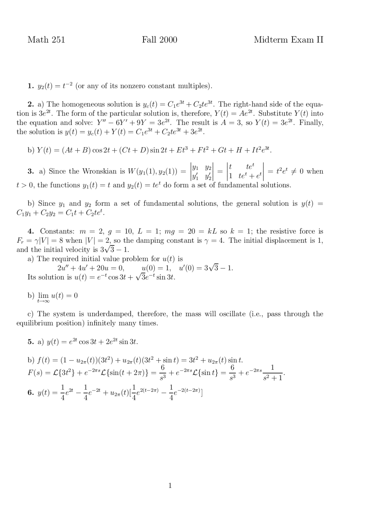 Particular Solution Ordinary And Partial Differential Equations Solved Exam Docsity