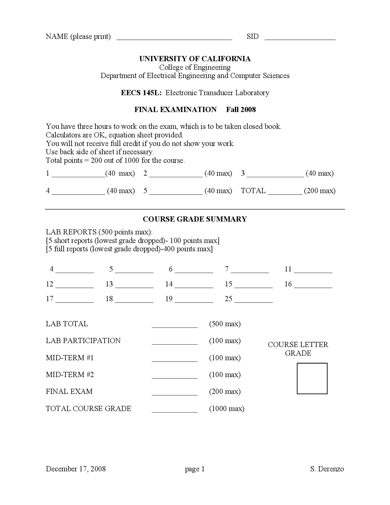 Temperature Intro Electronic Transducer Lab Exam Docsity