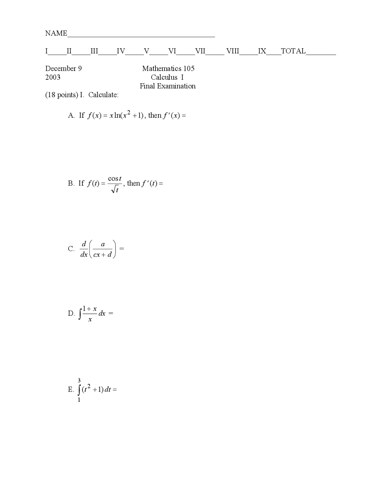 Decreasing Multivariable Exam Docsity