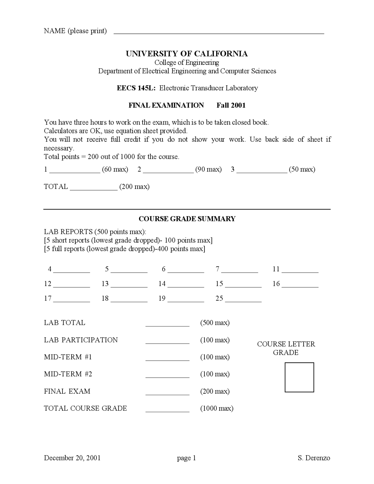 Pairs Intro Electronic Transducer Lab Exam Docsity