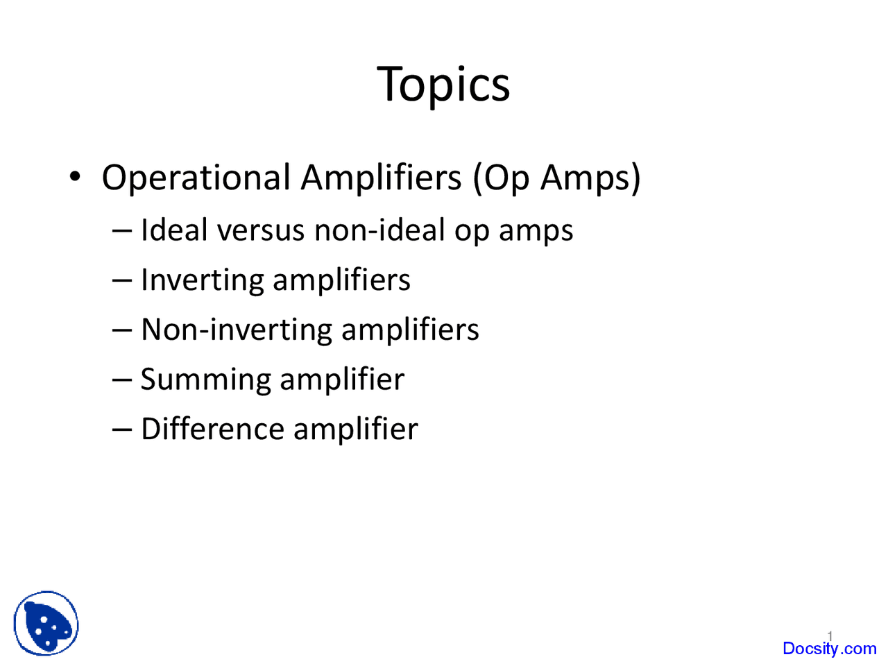 Operational Amplifiers Circuit Analysis Lecture Slides Docsity