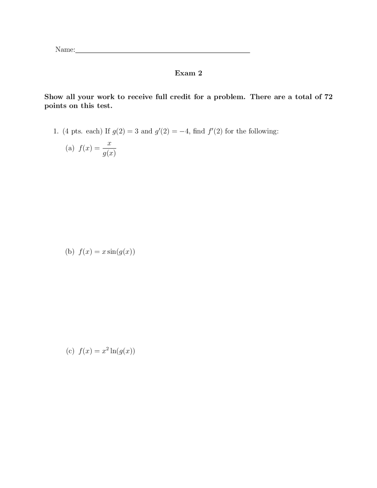 Pairs of Functions - Multivariable - Exam - Docsity