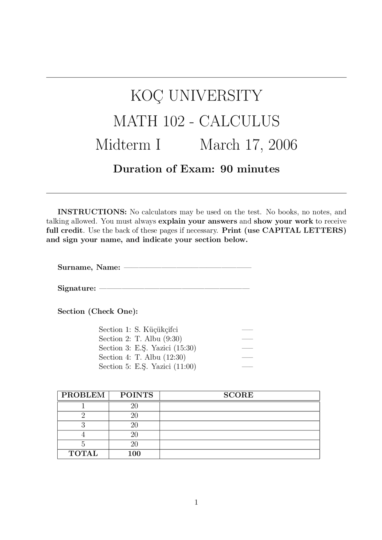 Fixed Real Number Calculus Exam Docsity