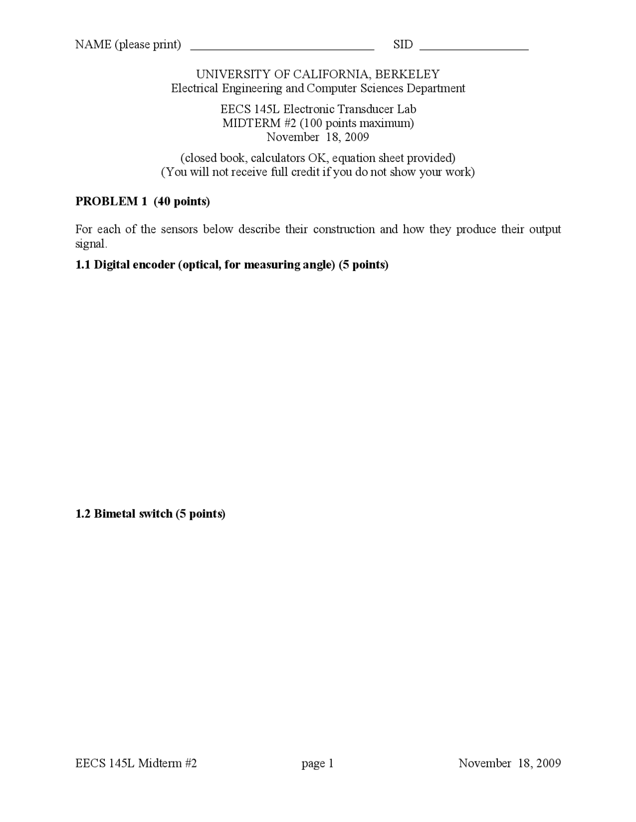 Digital Encoder Intro Electronic Transducer Lab Exam Docsity
