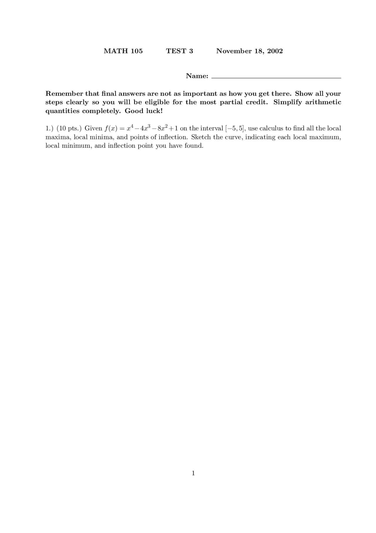 Local Minima Multivariable Exam Docsity
