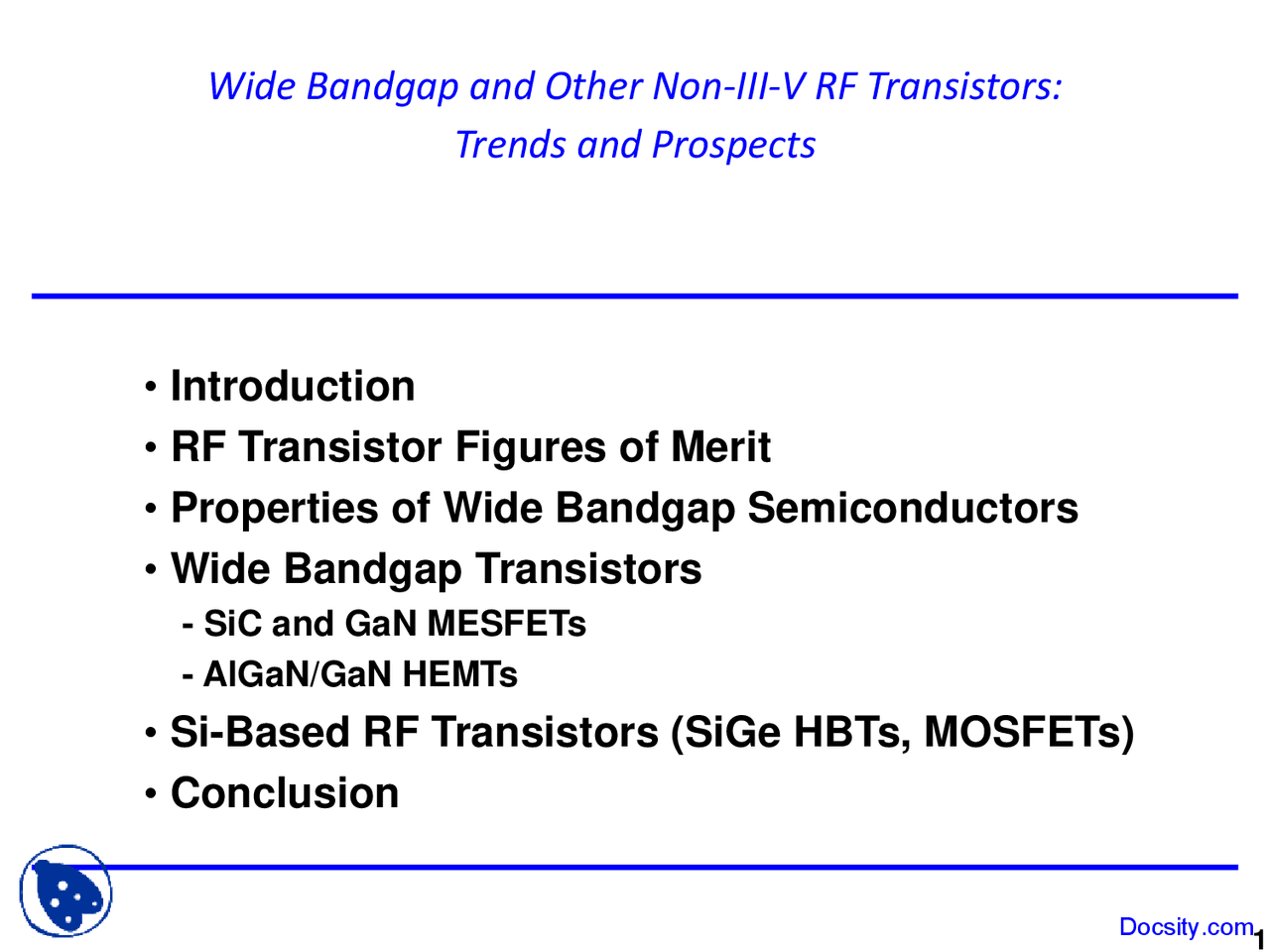 Wide Bandgap Semiconductors - Advanced Device Simulation - Lecture Slides - Docsity