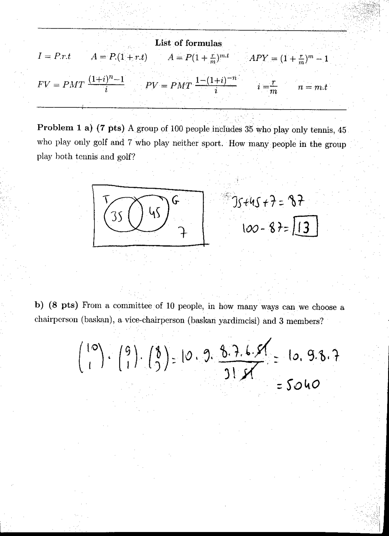 Proposition - Elements of Finite Mathematics and Calculus - Solved Exam - Docsity