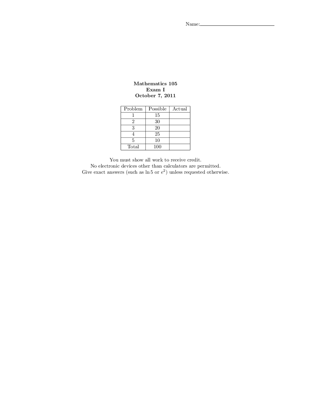 Tabular Data Multivariable Exam Docsity