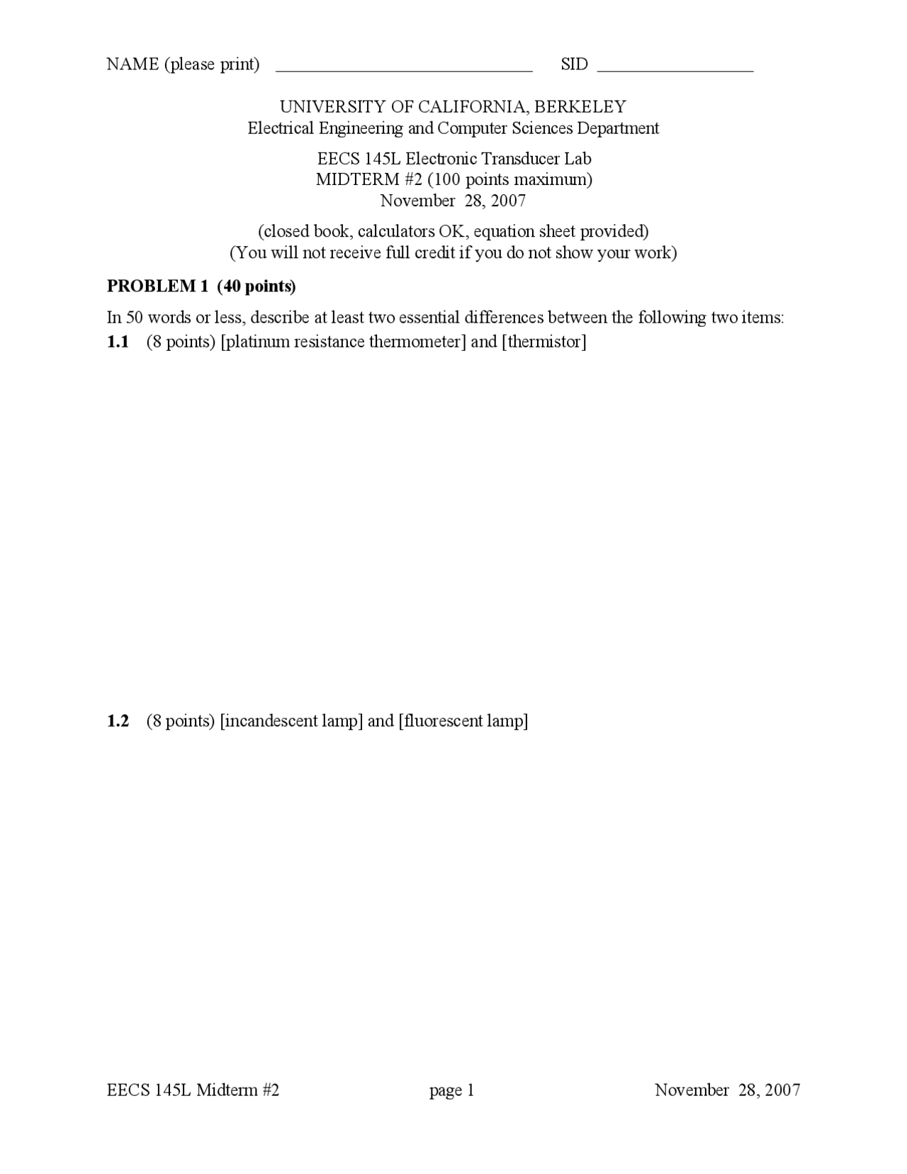 Thermistor Intro Electronic Transducer Lab Exam Docsity