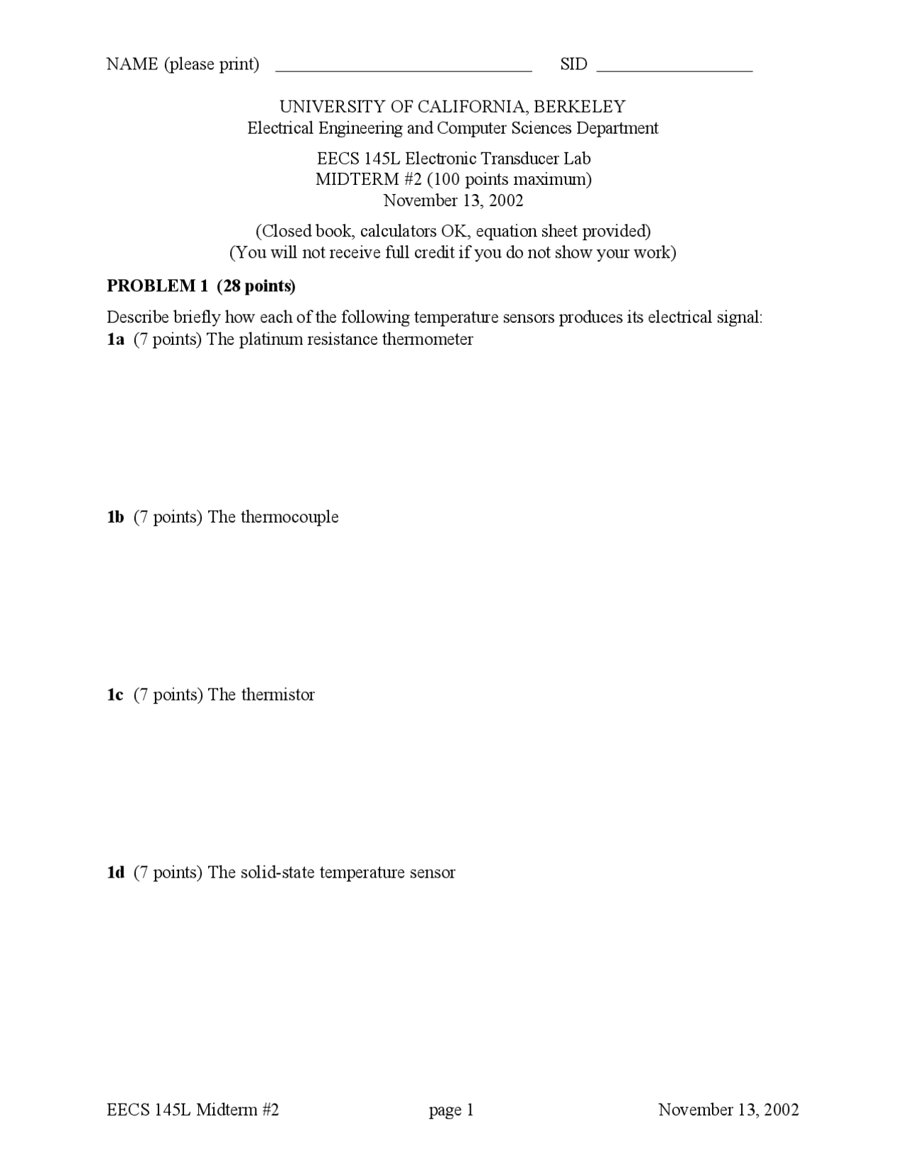 Platinum Intro Electronic Transducer Lab Exam Docsity