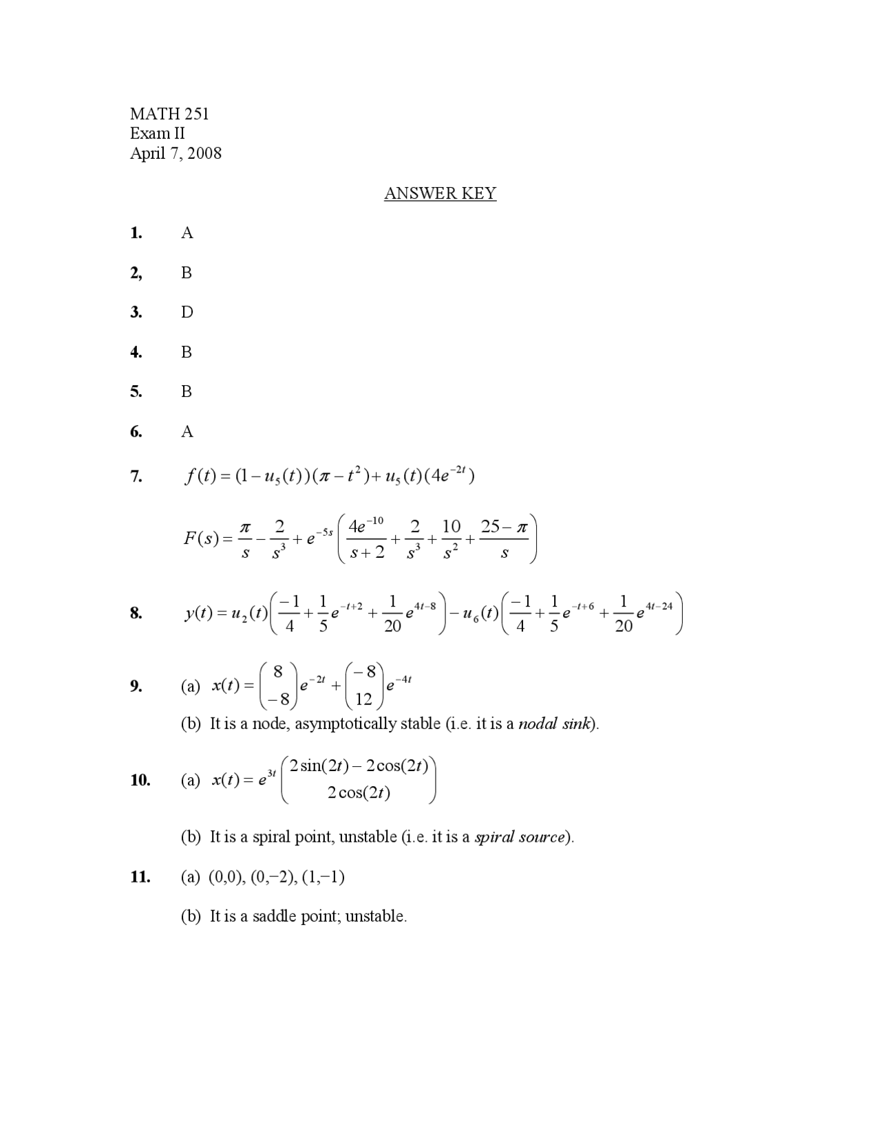 Inverse Laplace Transform - Ordinary and Partial Differential Equations - Solved Exam - Docsity
