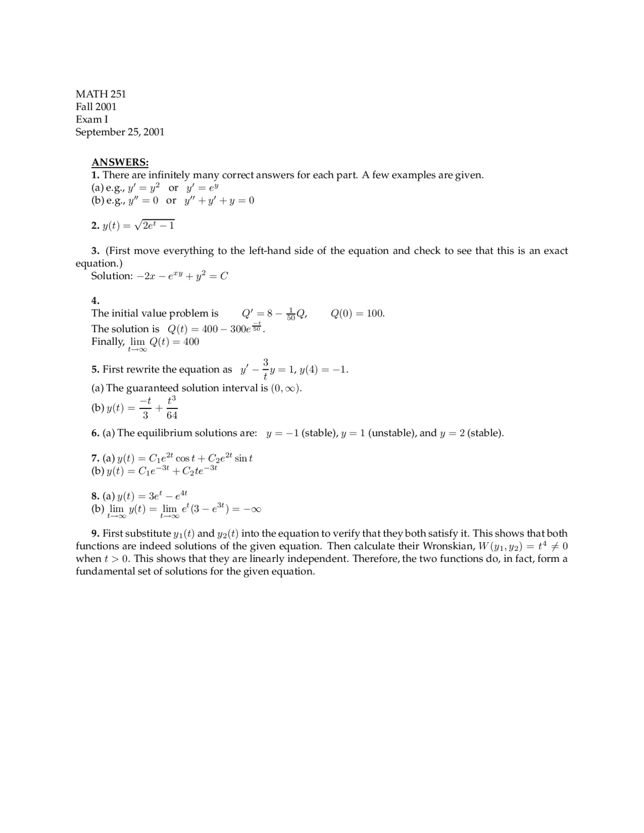 First Order Ordinary And Partial Differential Equations Solved Exam