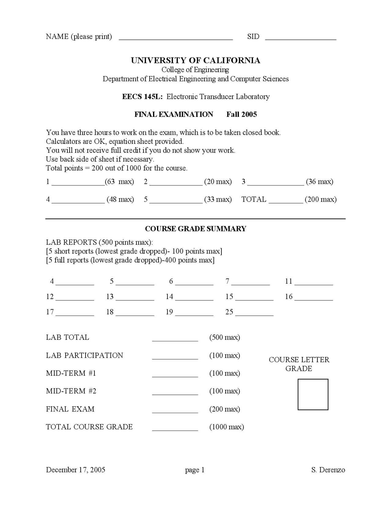 Devices Intro Electronic Transducer Lab Exam Docsity