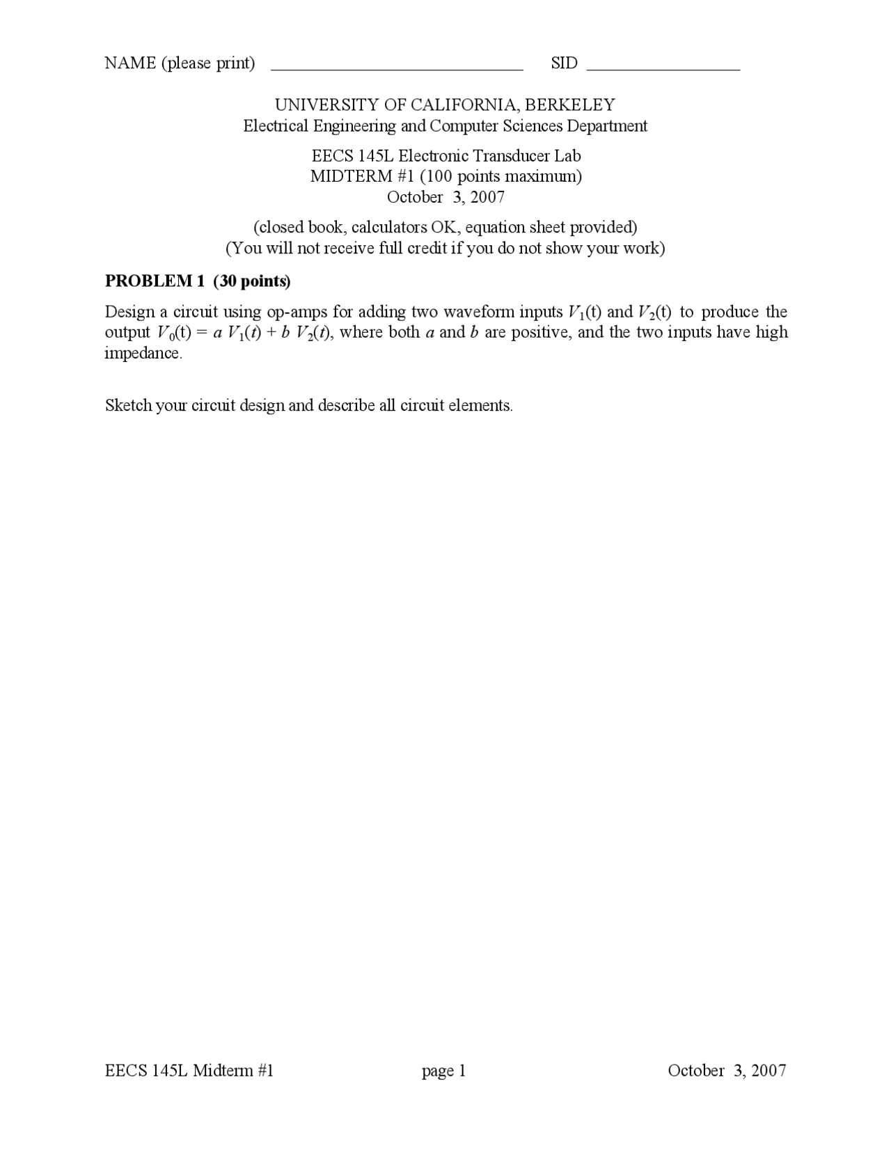 Circuit Design Intro Electronic Transducer Lab Exam Docsity